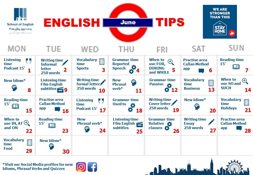 Here you go: your English calendar for June | ABC School of English